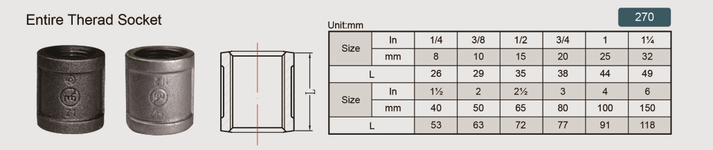 NPT Fitting Socket Entire Threaded Fig.270 - Jianzhi Pipe Fittings