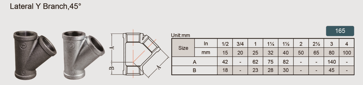 Pipe Connector Lateral Y Branch Tee 45 Degree Fig.165 - Jianzhi Pipe Fittings